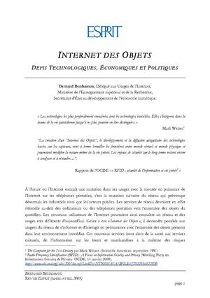 Calaméo - Internet des objets - Bernard Benhamou (Délégué aux usages de ...
