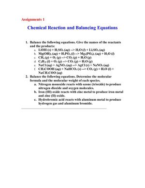 Calaméo - Assignments 1 On Chemical reactions and balancing equations