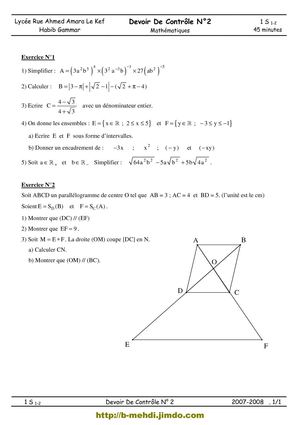 Calaméo - Devoir de contrôle Math N°2 -- 1ère S