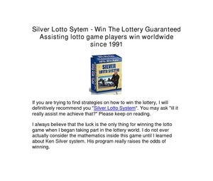 Calaméo - Silver Lotto Sytem - Win The Lottery Guaranteed
