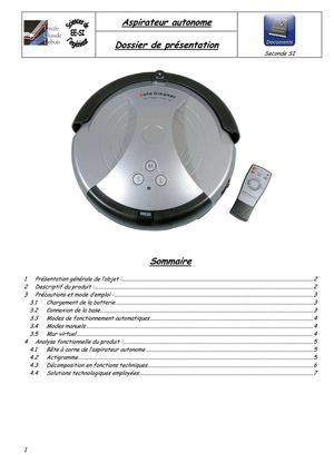 Calaméo - Dossier présentation élève aspirateur autonome