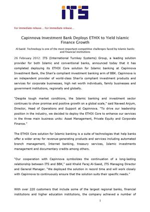 Calaméo - Capinnova Investment Bank Deploys ETHIX to Yield Islamic ...