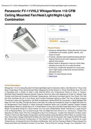 Calaméo - Panasonic FV-11VHL2 Whisperwarm 110 CFM Ceiling Mounted Fan ...