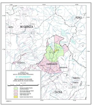 Calaméo - Mapa 6- Mapa de Amenaza por explosion lateral del volcan Tutupaca