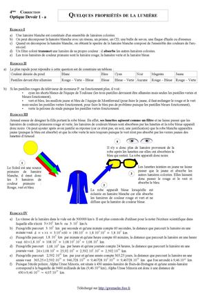 Calaméo - DS 1 - Quatrième - Quelques propriétés de la lumière (Corrigé ...