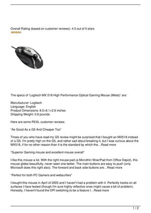 Calaméo - Logitech MX 518 High Performance Optical Gaming Mouse