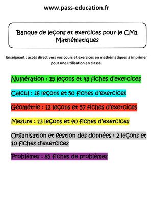 Calaméo - Cm1 Mathématiques: Banque de leçons et exercices