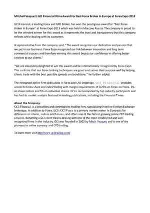 Calaméo - Mitchell Vazquez’s GCI Financial Wins Award For Best Forex ...