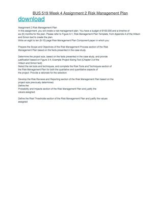 Calaméo - BUS 519 Week 4 Assignment 2 Risk Management Plan