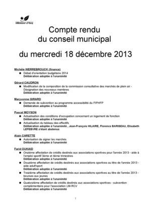 COMPTE RENDU DU CONSEIL MUNICIPAL DU 24 JANVIER 2013