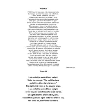 Calaméo - Poema 20 de Pablo Nerua (Bilingüe=Inglés)