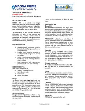 Calaméo - TECHNICAL DATA SHEET RITEMIX 100P Integral Waterproofing ...