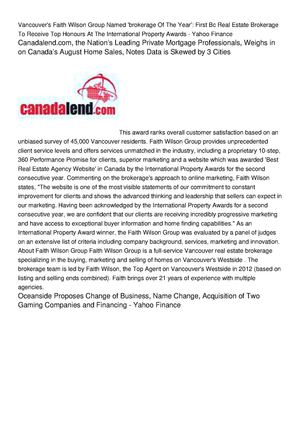 Calaméo - Vancouver's Faith Wilson Group Named 'brokerage Of The Year ...