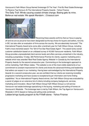 Calaméo - Vancouver's Faith Wilson Group Named 'brokerage Of The Year ...
