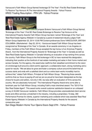 Calaméo - Vancouver's Faith Wilson Group Named 'brokerage Of The Year ...