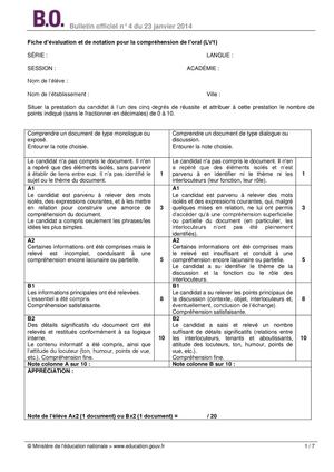 Fiche d 'évaluation et de notation pour l 'expression orale en LV2 Série