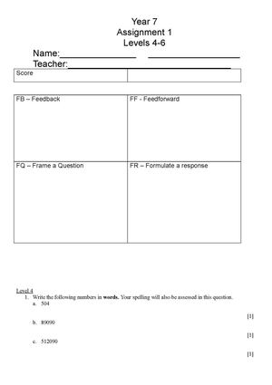 Calaméo - Year 7 Assignment 1 Levels 4-6