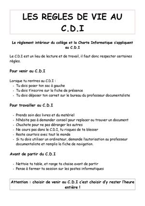 Calaméo - Les Regles du vie du CDI