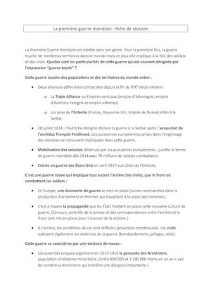 Calaméo - La Première Guerre Mondiale Fiche Révision