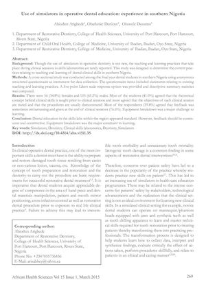 Calaméo - Abiodun Arigbede Use Of Simulators In Operative Dental Education