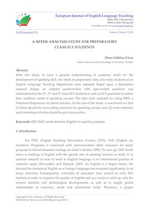 Calaméo - A NEEDS ANALYSIS STUDY FOR PREPARATORY CLASS ELT STUDENTS