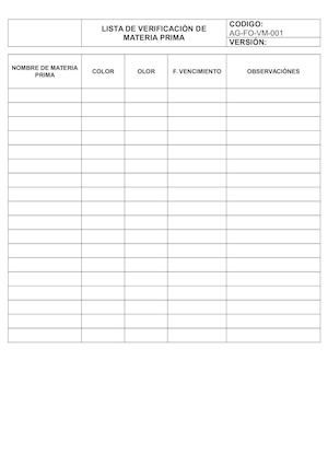 Calaméo - Lista De Verificacion De Materia Prima Ag Fo Vm 001