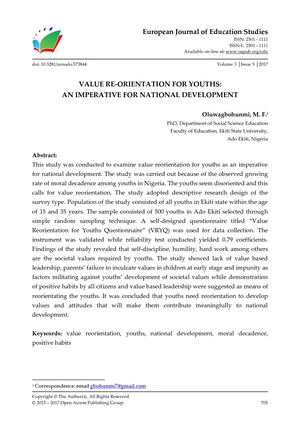 Calaméo - VALUE RE-ORIENTATION FOR YOUTHS: AN IMPERATIVE FOR NATIONAL ...