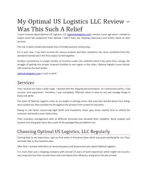Calaméo - My Optimal US Logistics LLC Review – Was This Such A Relief