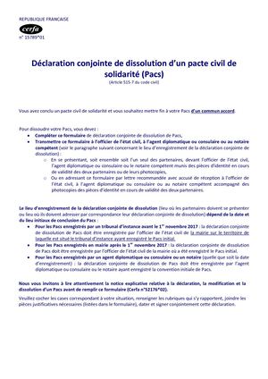 Calaméo - Cerfa 15789 01 Déclaration Dissolution PACSpdf