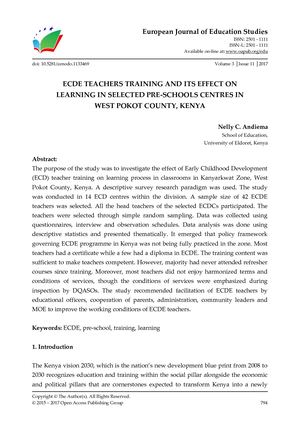Calaméo - ECDE TEACHERS TRAINING AND ITS EFFECT ON LEARNING IN SELECTED ...