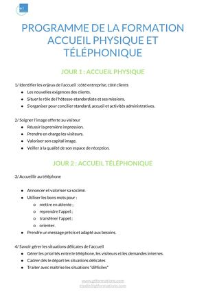 Calaméo - PROGRAMME DE LA FORMATION ACCUEIL PHYSIQUE ET TELEPHONIQUE
