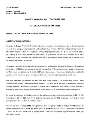 Calaméo - Note Explicativede Synthese Du Budget Principal Primitif 2019 ...