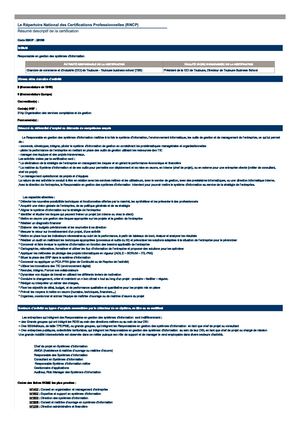 Calaméo - Fiche RNCP Responsable En Gestion Des Systèmes D'information