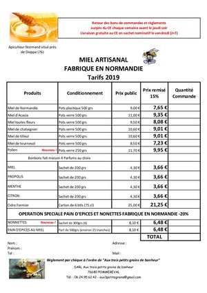Calaméo - Tarif Miel 2019 Ce Semaine