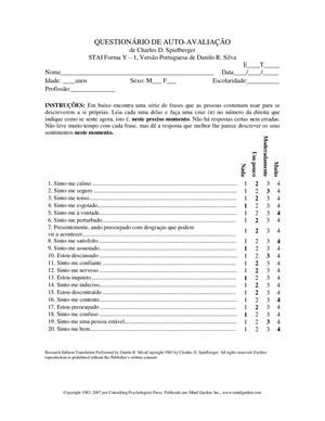 Calaméo - STAI ( State Trait Anxiety inventory)