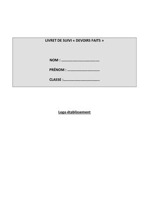Calaméo - DEVOIRS FAITS : proposition de livret de suivi