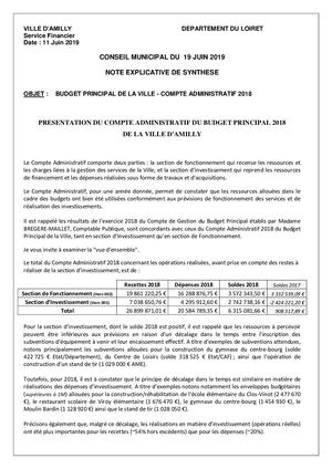 Calaméo - Note Explicative De Synthèse Compte Administratif 2018