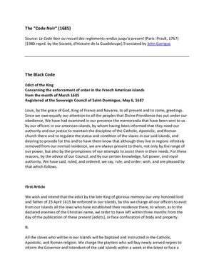 Calaméo - The Code Noir (Black Codes) 1685
