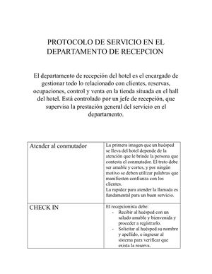 Calaméo - Protocolo De Servicio En El Departamento De Recepcion