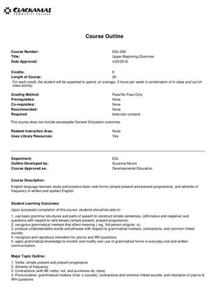 Calaméo - ESL-020 Course Outline