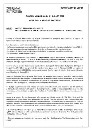 Calaméo - Note Explicative De Synthèse Budget Supplémentaire 2020
