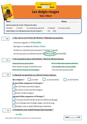 Calaméo - Fiches Rallye Lecture Corrigées Les Doigts Rouges Niveaux 1 & 2