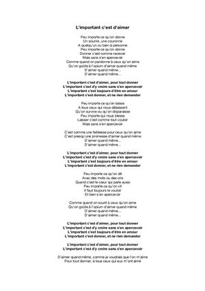 Calaméo - Texte L'important C'est D'aimer