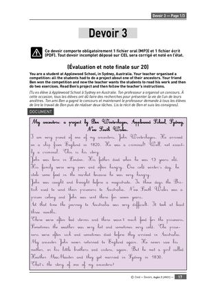 Devoir oral n°8 ; CNED 3ème Anglais