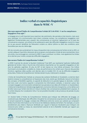 Calaméo - Article - Indice De Compréhension Verbale dans le WISC-V
