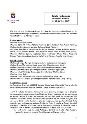 Calaméo - Compte Rendu Séance Du 26 Octobre 2020