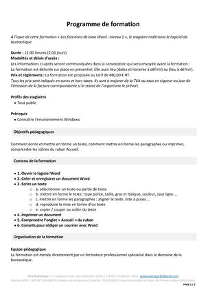 Calaméo - Programme Les Fonctions De Base Word Niveau 1