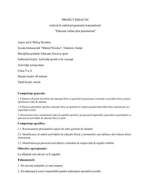 Calaméo - Proiect Didactic Activitati Extrașcolare
