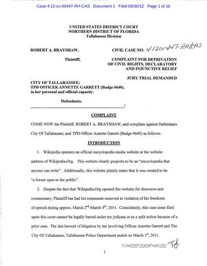 Calaméo - Brayshaw V. City Of Tallahassee, Annette Garrett -- Illegal ...