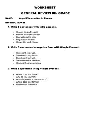 Calaméo - General Review Worksheet 8th Grade